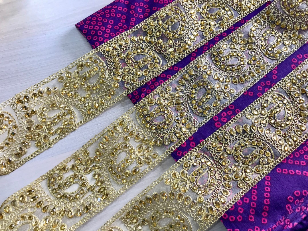 Golden Indian Trim Fabric Trim, Saree Border, Wedding Lehenga Lace ...