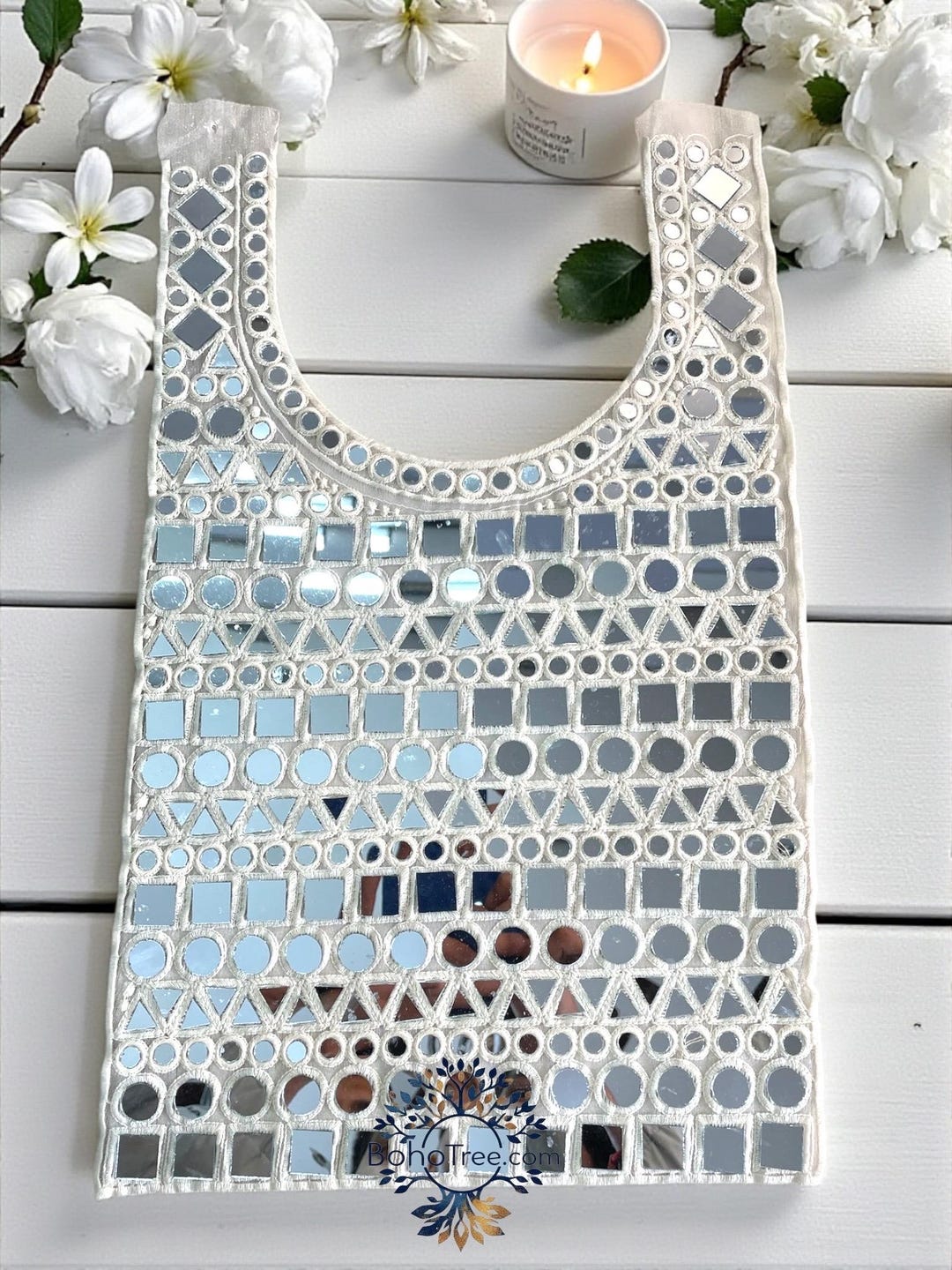 White Mirror Boho Neck Line Patches-embroidered Neckpiece for DIY ...