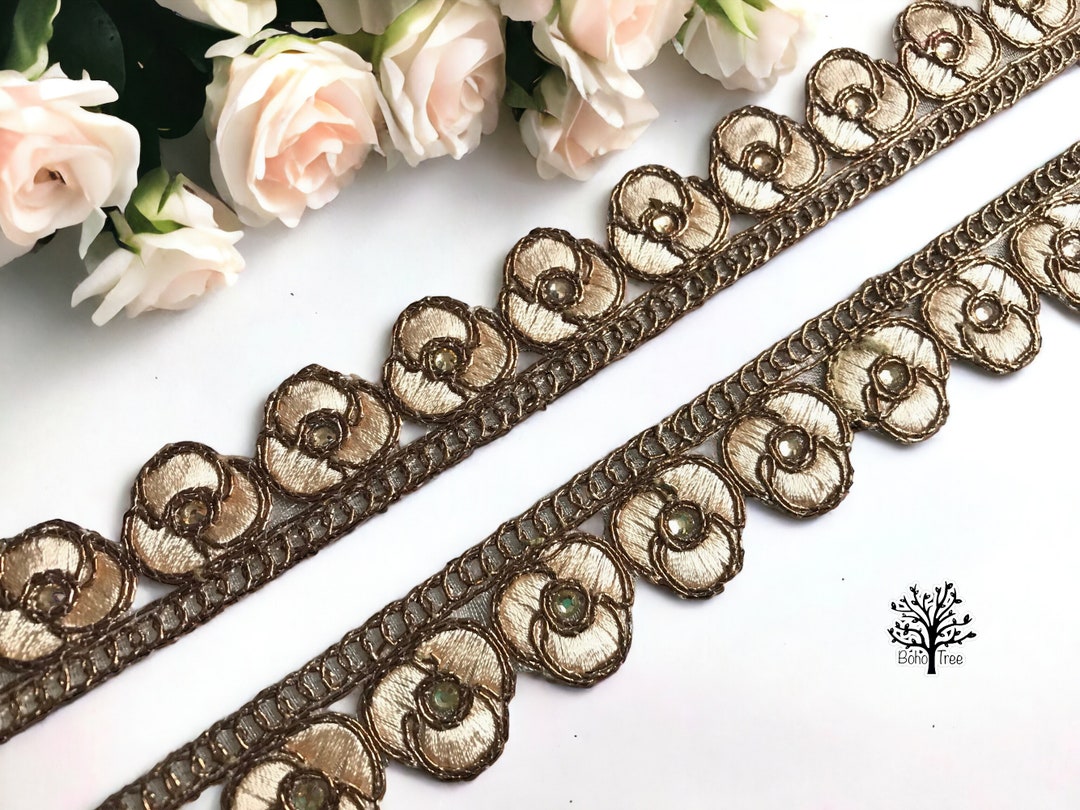 Gold Fabric Trim Embroidered Trim-cut Work Sari Border India Fabrics ...