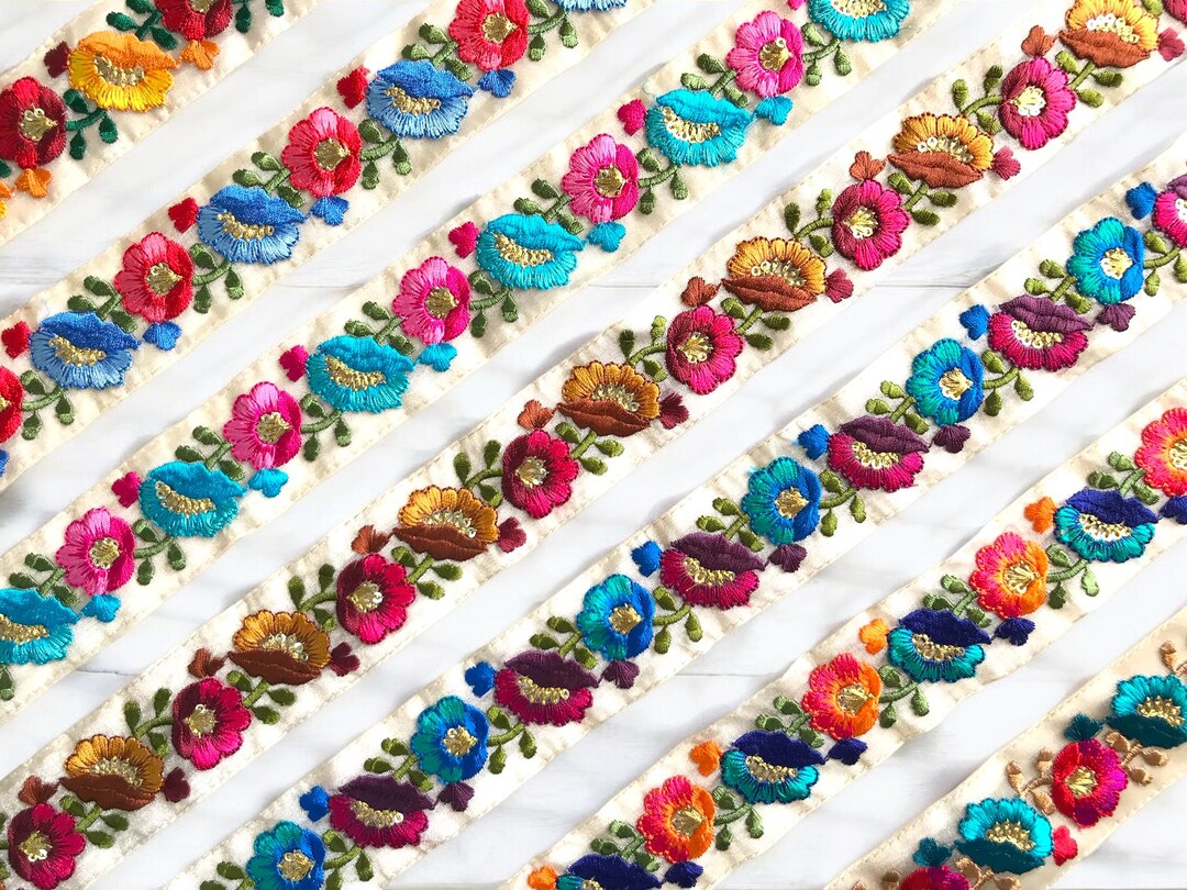 Embroidered Indian Trim by the Yard Indian Fabric Trim Sari Border ...
