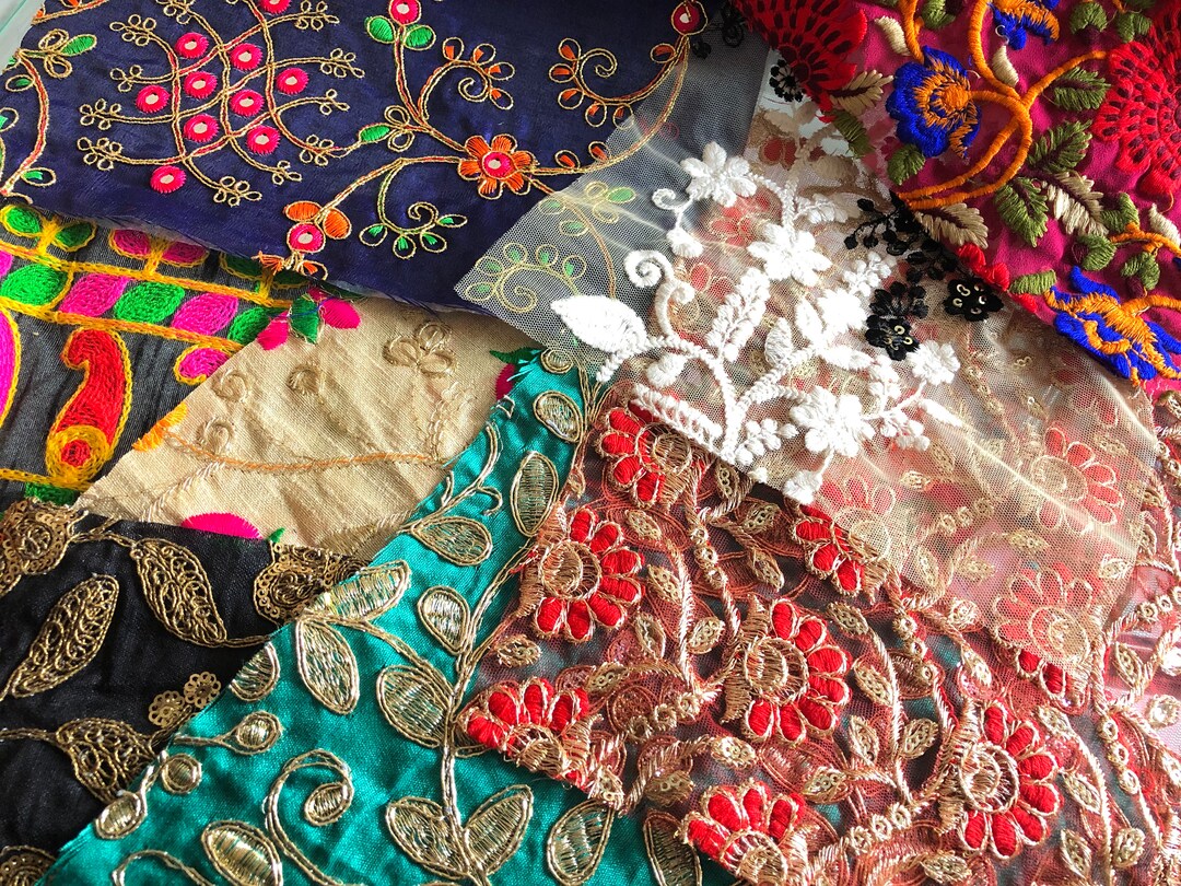 Sari Fabric Remnants, Assorted Brocade Scraps for DIY Junk Journal ...