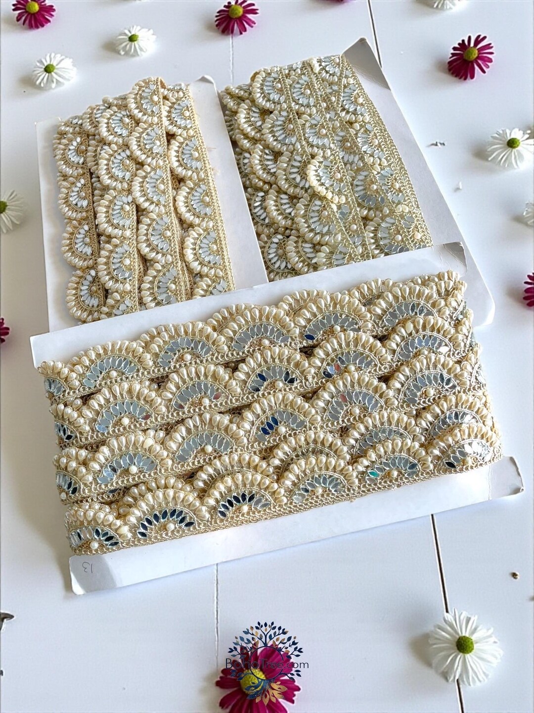 Cut Work Trim With Mirrors-1 Inch Embroidered Saree Border for DIY ...