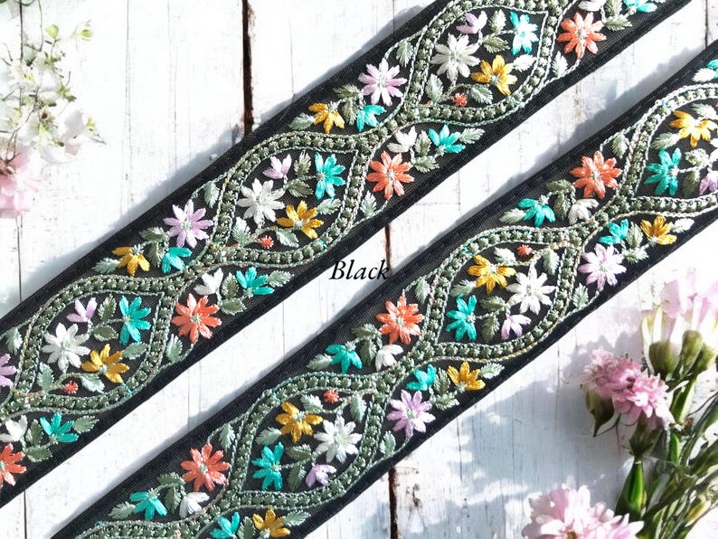 Net Fabric Indian Trim, Embroidered Trim, Saree Border, Boho Wedding ...