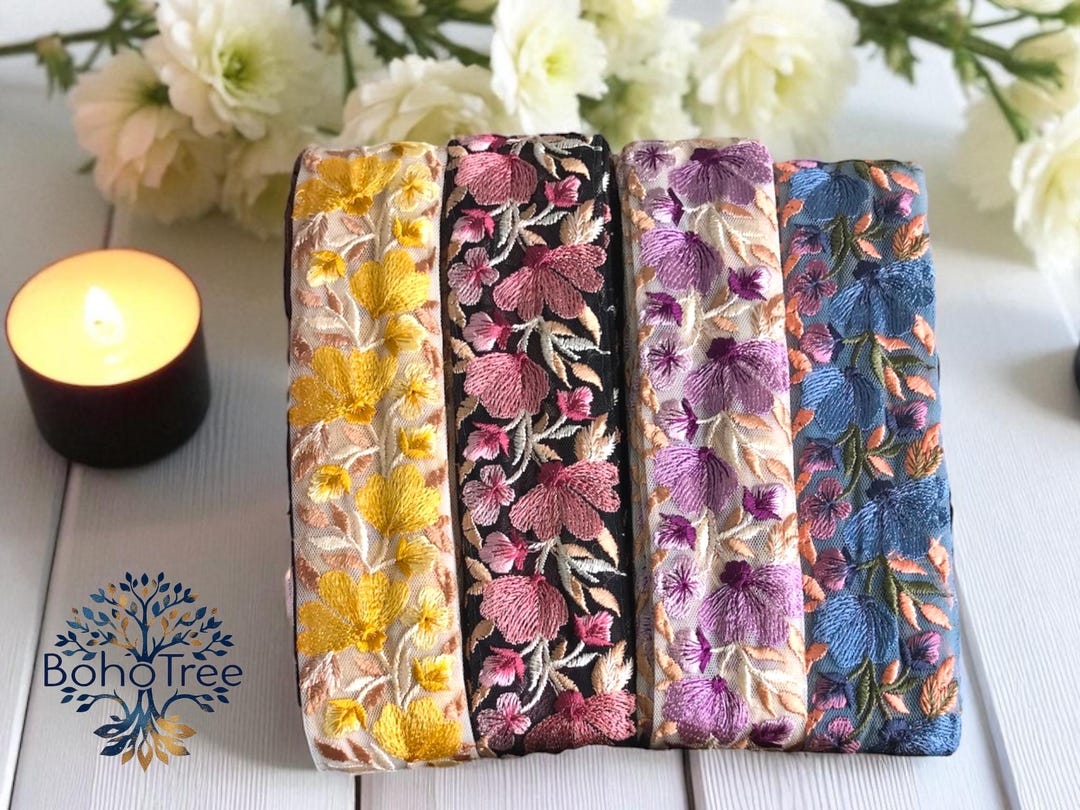 Embroidered Floral Net Fabric Trim: Indian Sari Border, Art Quilts - Etsy