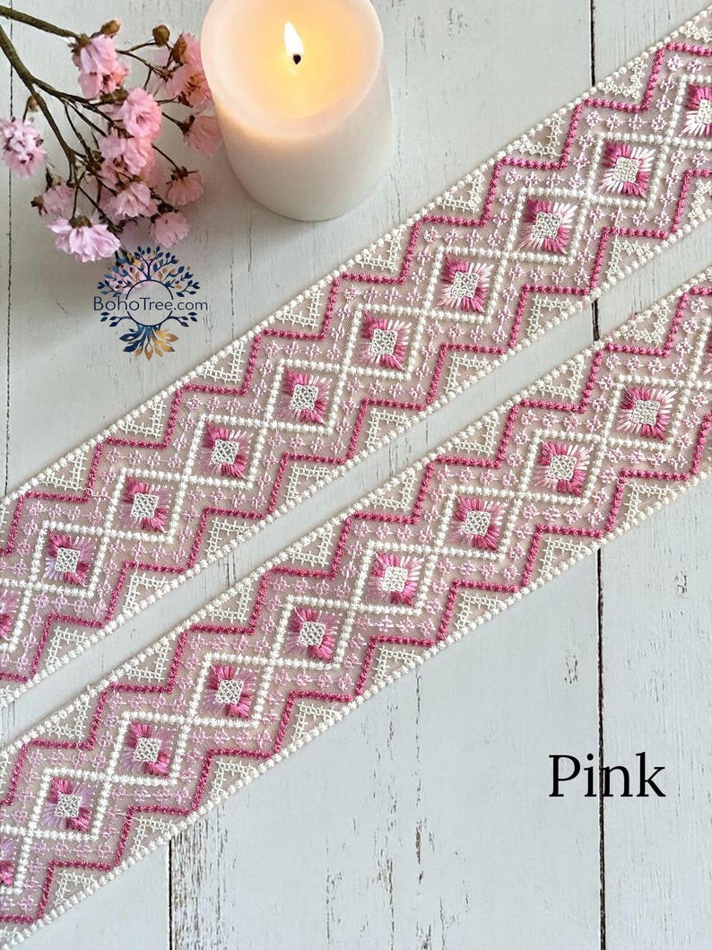 Embroidered Sari Border 2.7" Wide, Multi Color Floral Indian Lace Trim ...