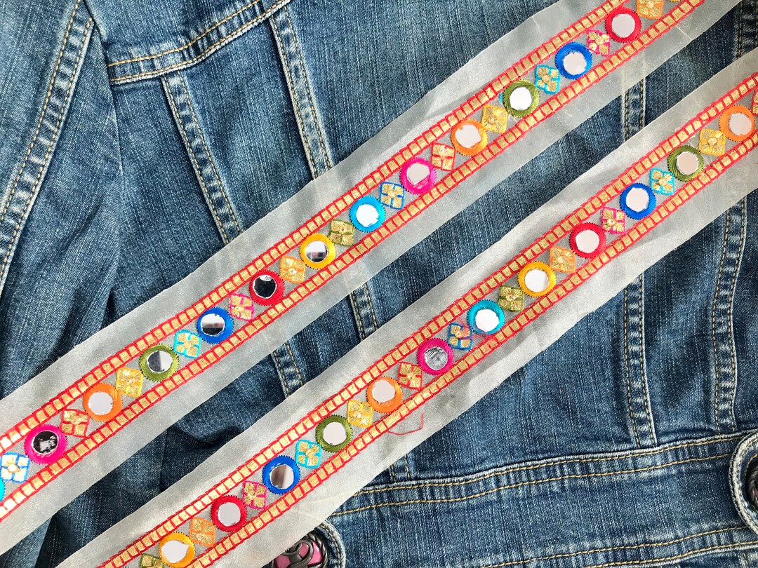 Beige Organza Fabric Trim-multi Colour Embroidered Real Mirror Sari ...