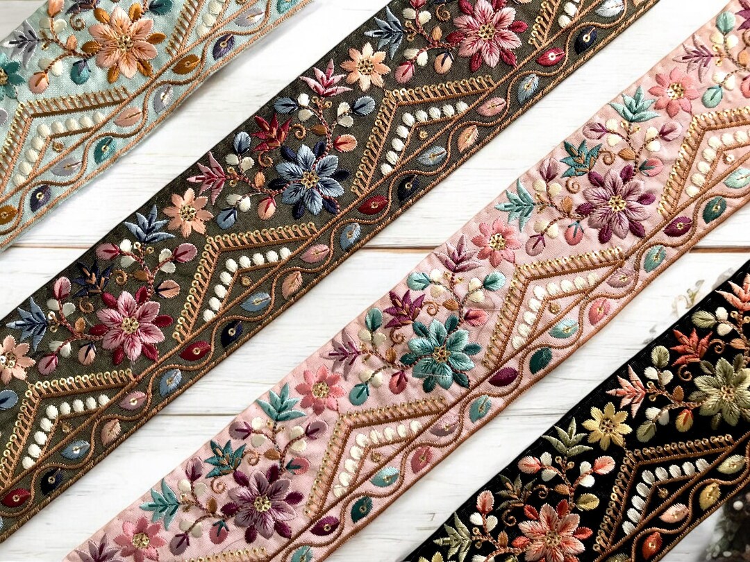 Sari Fabric Indian Trim, Sari Silk Fabric Trim-embroidered Trim, Sari ...