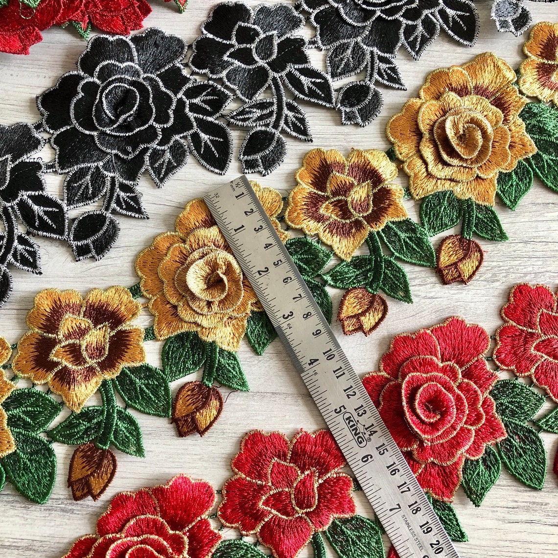 Floral Fabric Trim-multi Colour Embroidered Cut-work Lace-silk - Etsy
