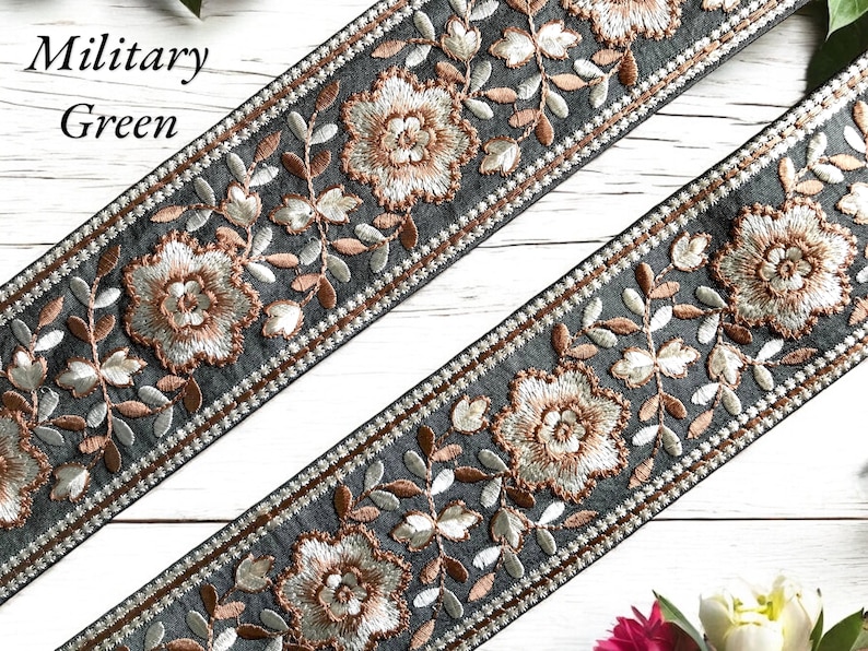 Embroidered Silk Sari Fabric Trim, Indian Floral Border - Etsy UK