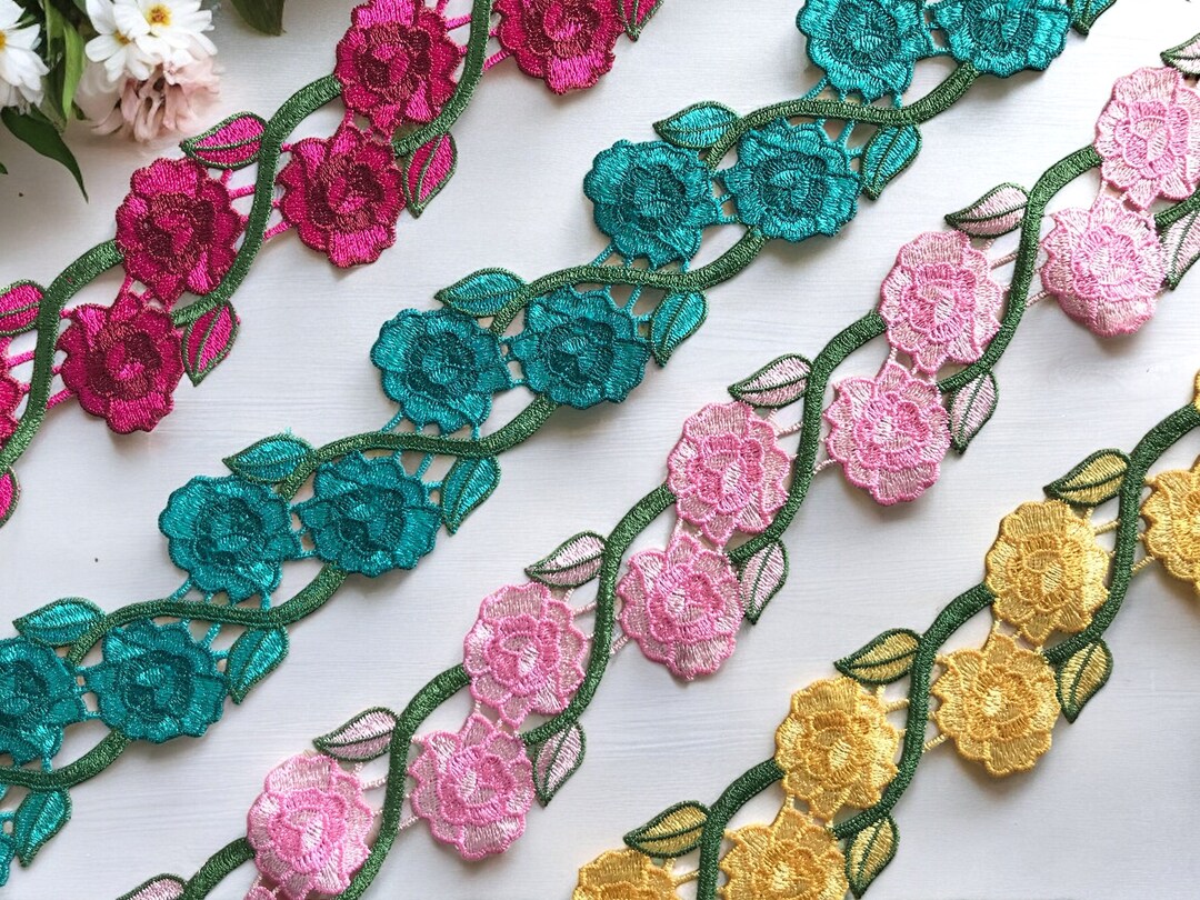 Floral Embroidered Cut-work Lace Fabric Trim Indian Fabric ...