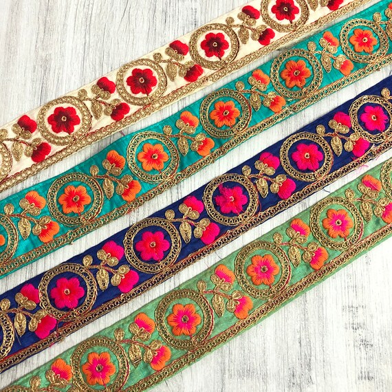 Silk Fabric Trim-multi Colour Embroidered Sari Border-silk | Etsy