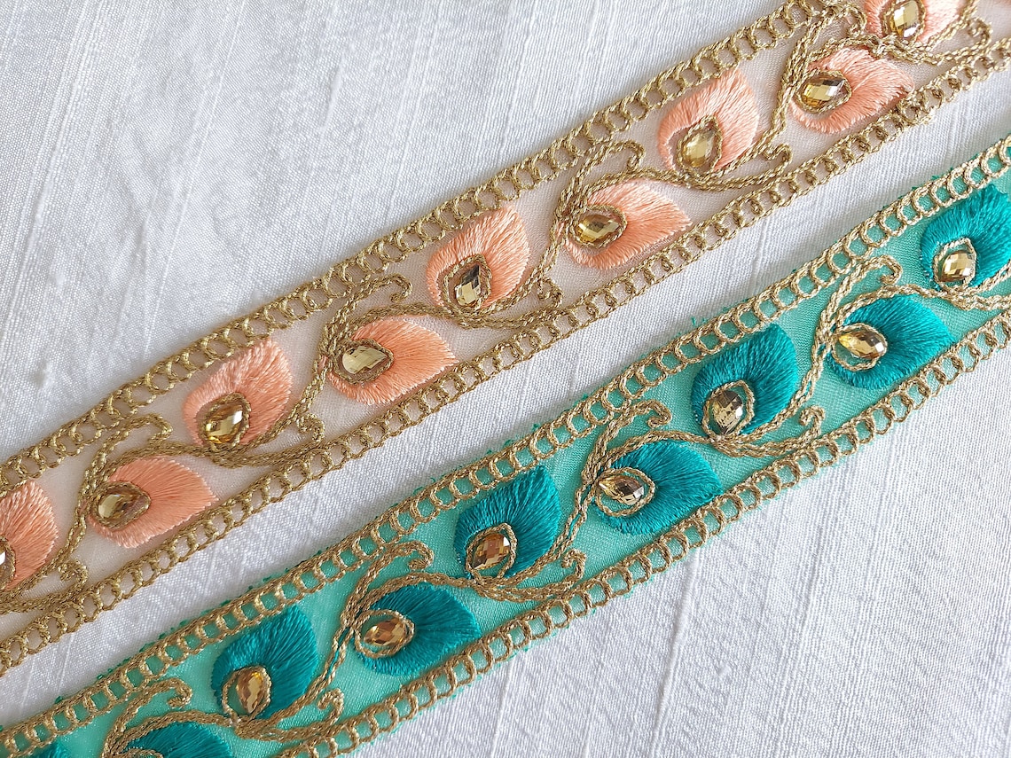 Embroidered Indian Trim by the Yard Indian Fabric Trim Sari Border ...