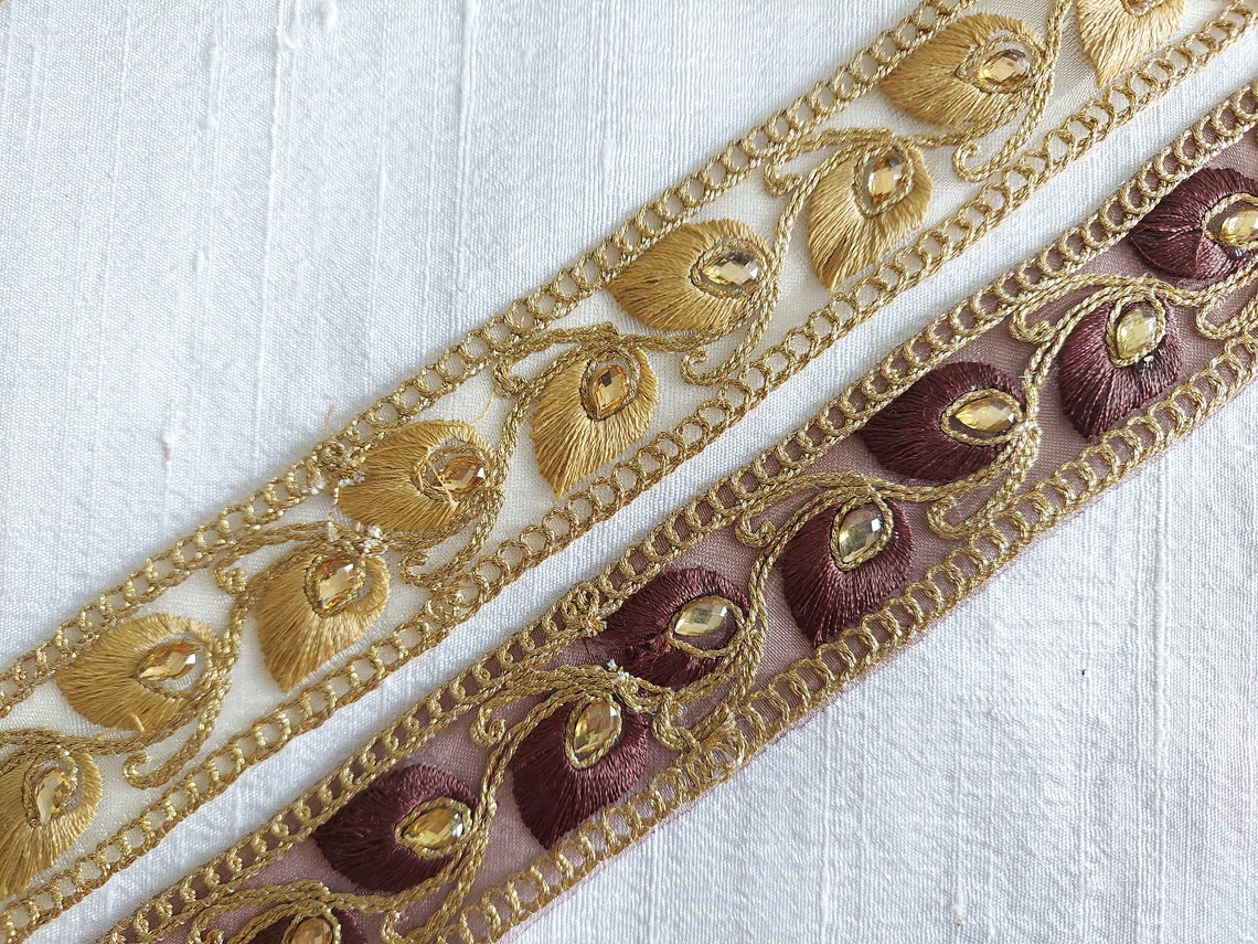 Embroidered Indian Trim by the Yard Indian Fabric Trim Sari Border ...