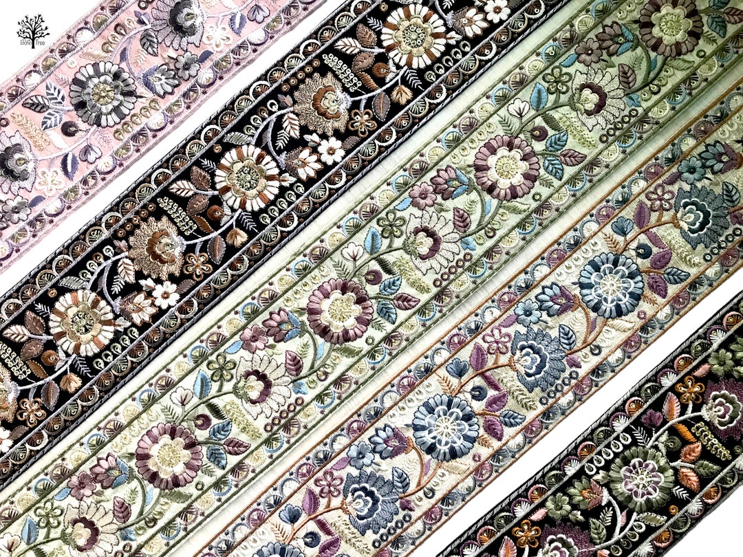 Sari Fabric Trim-multi Colour Embroidered Sari Border-silk - Etsy
