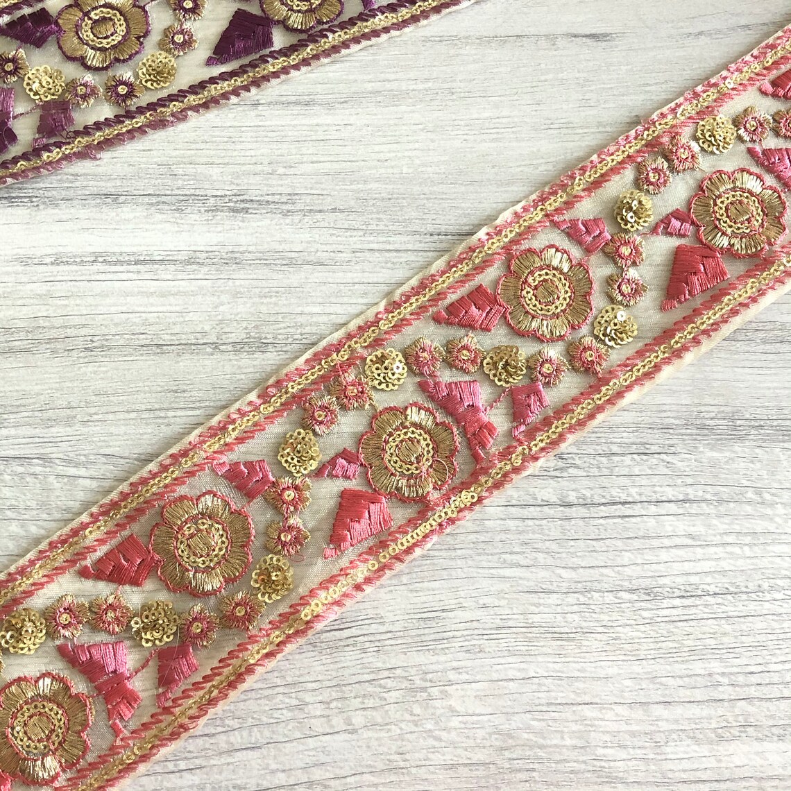 Sari fabric Indian trim Sari Silk Fabric Trim-Embroidered | Etsy