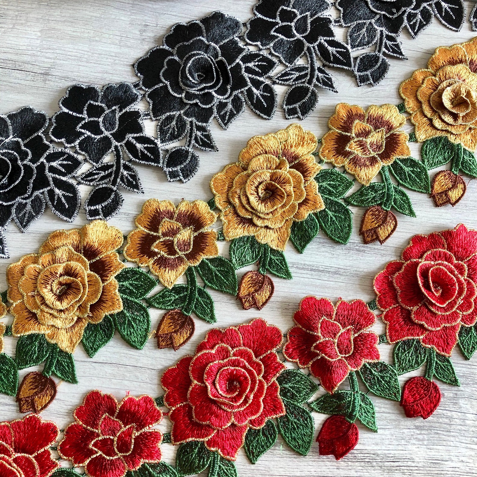 Floral Fabric Trim-multi Colour Embroidered Cut-work Lace-silk - Etsy