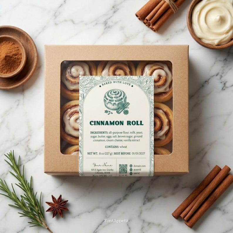 Bakery Food Labels for Cinnamon Rolls, Editable Cottage Food Template ...