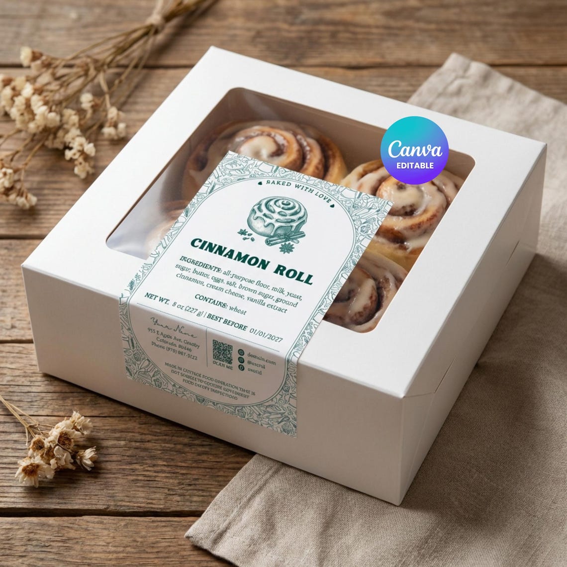 Bakery Food Labels for Cinnamon Rolls, Editable Cottage Food Template ...