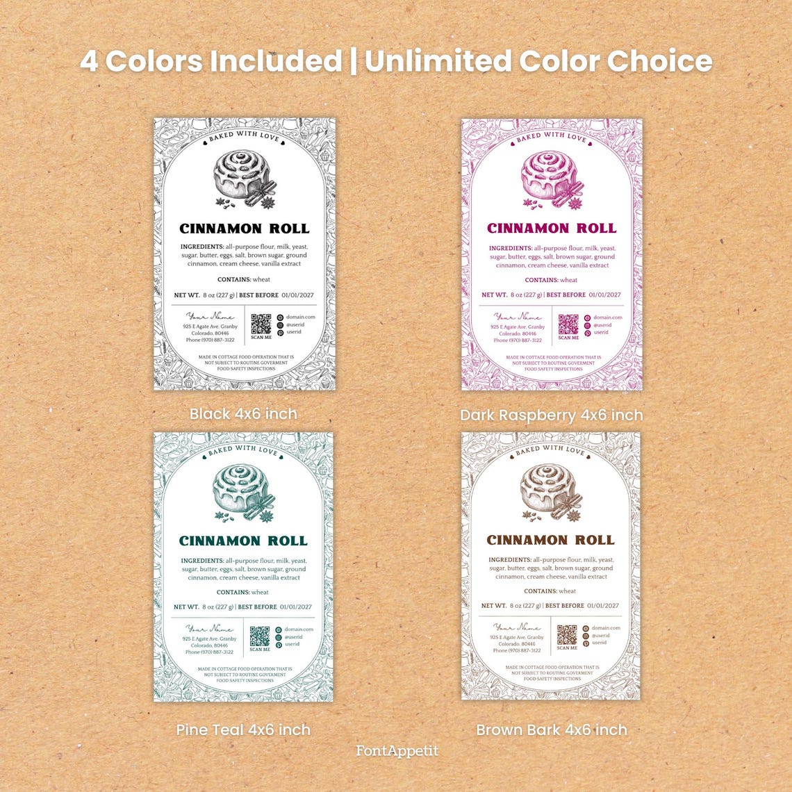 Bakery Food Labels for Cinnamon Rolls, Editable Cottage Food Template ...