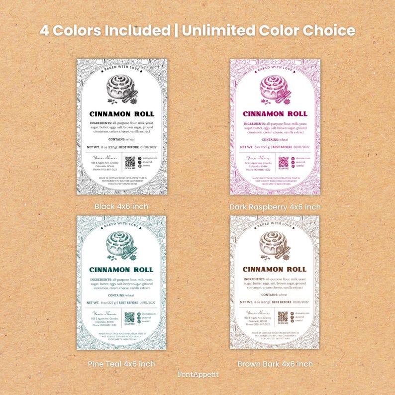 Bakery Food Labels for Cinnamon Rolls, Editable Cottage Food Template ...