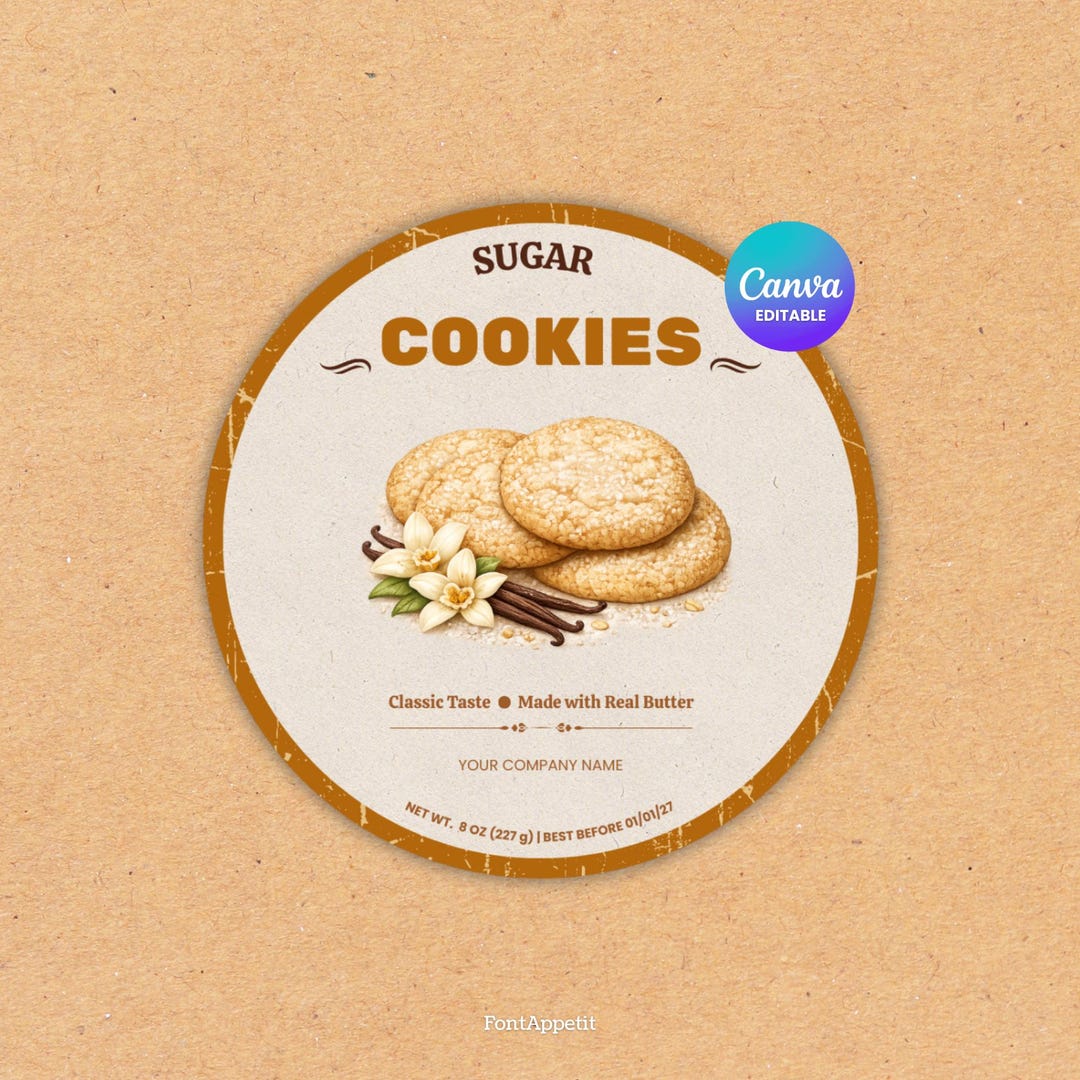 Rustic Sugar Cookies Label | Canva Editable Bakery Template - Etsy UK