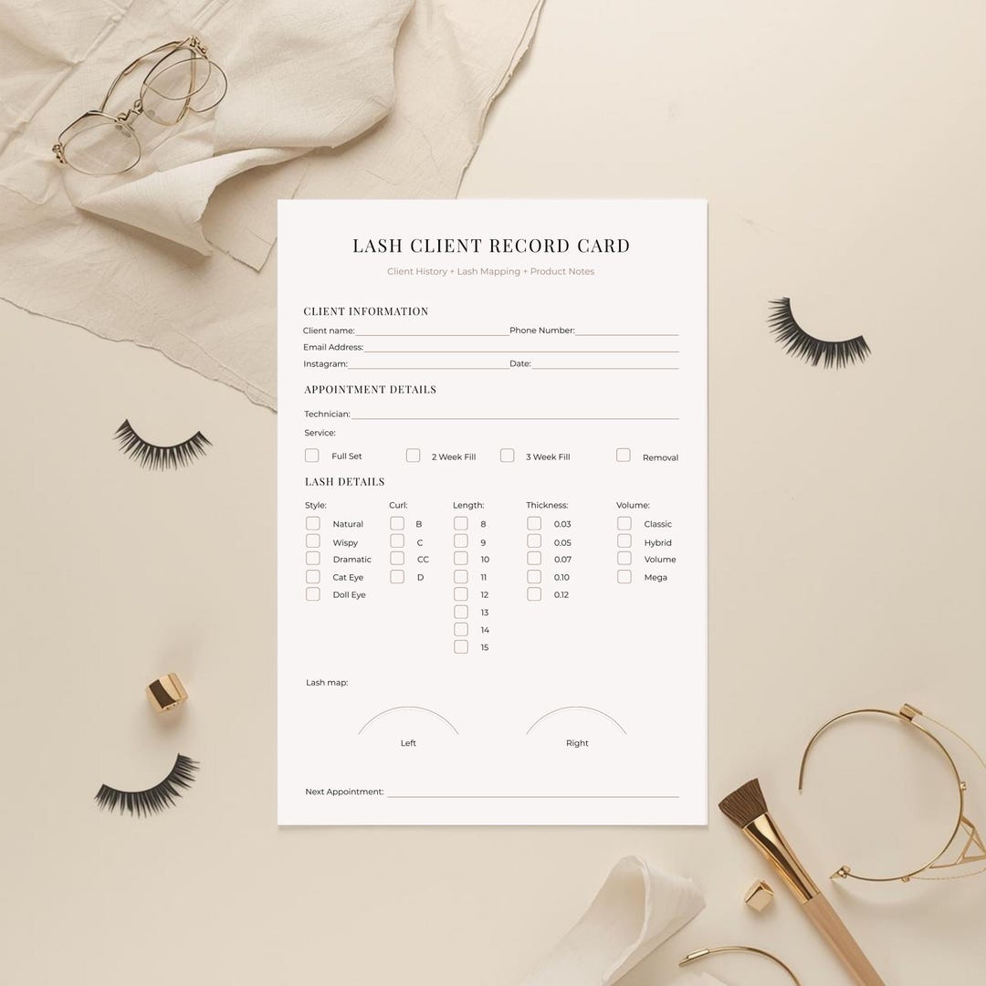 Lash Client Record Card Template | Canva Editable, US Letter A4 ...