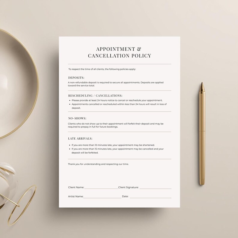 Beauty Salon Policy Template | Appointment & Cancellation Form (canva ...