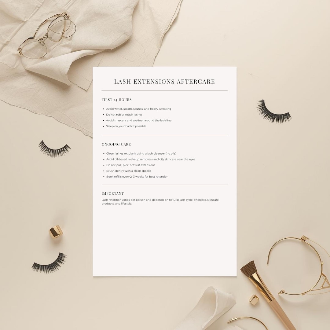 Lash Extensions Aftercare Instructions | Canva Editable Template (US ...