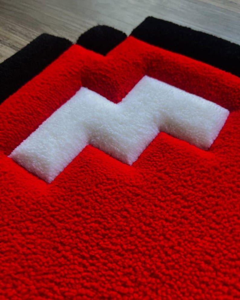 Retro Pixel Heart Area Rug Custom Tufted Gamer Rug Cozy Handmade Floor ...