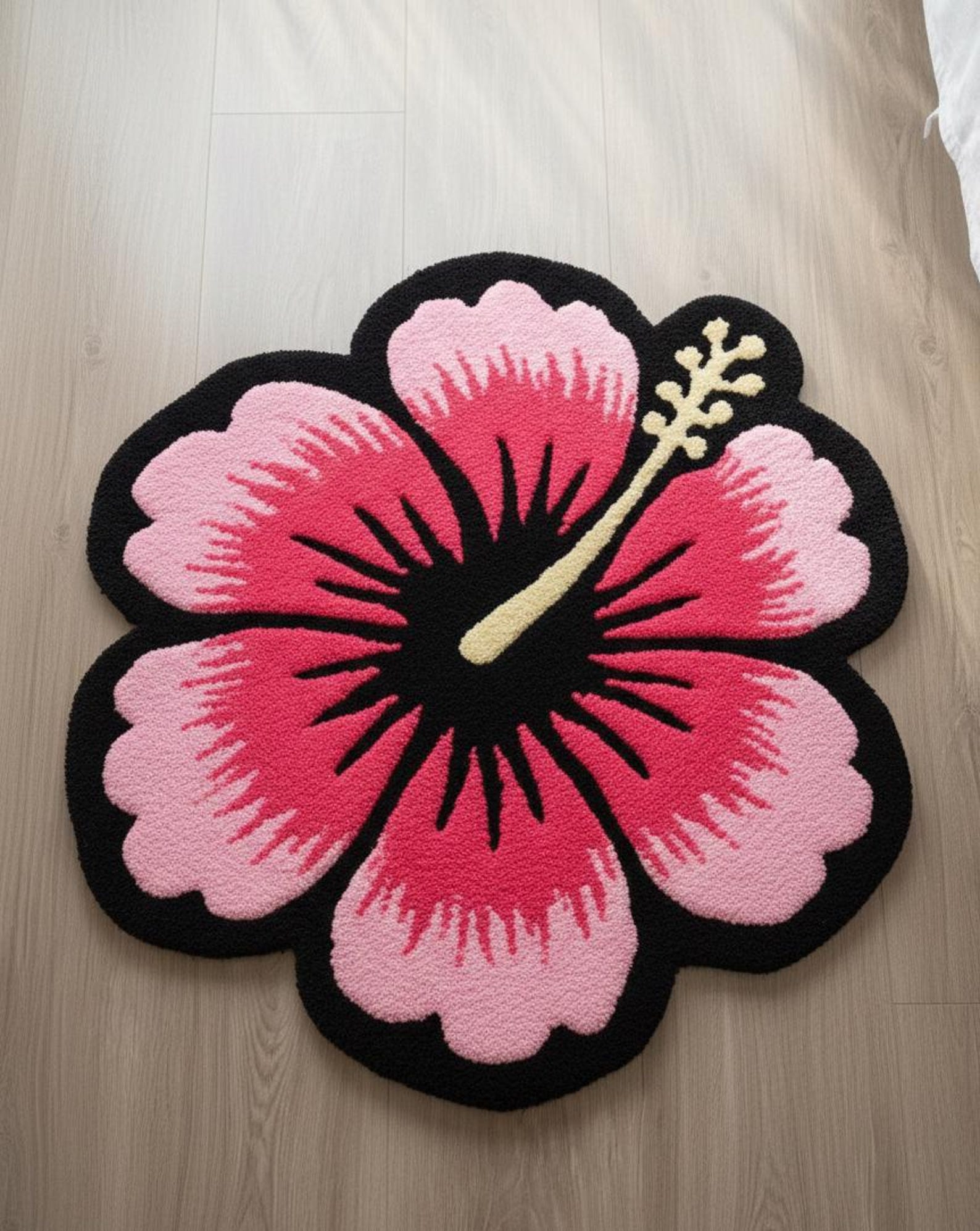 Hand-tufted Hibiscus Flower Area Rug Vibrant Hot Pink and Soft Blush ...