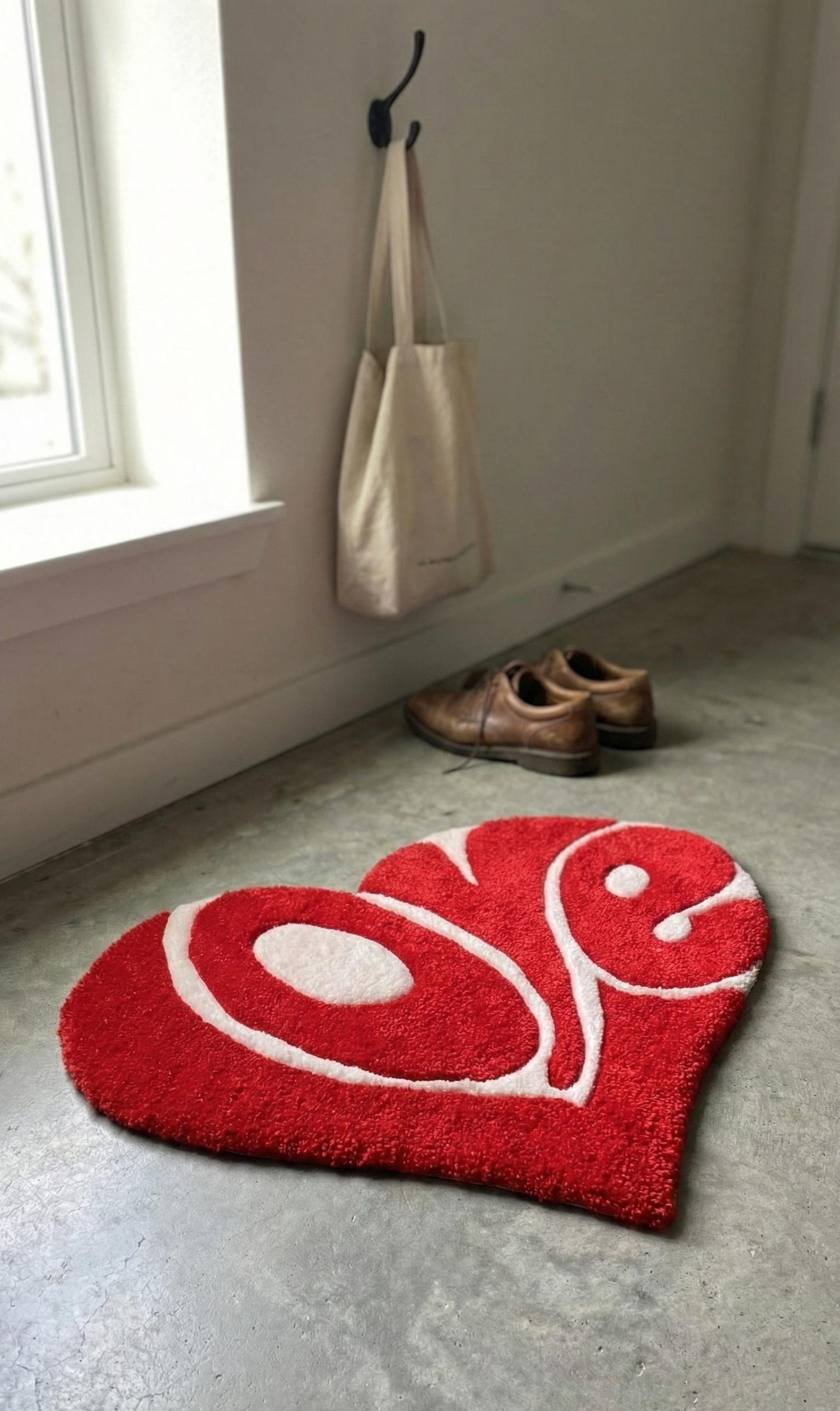 Hand-tufted Heart Rug With Custom Text “LOVE” Red and White Decorative ...