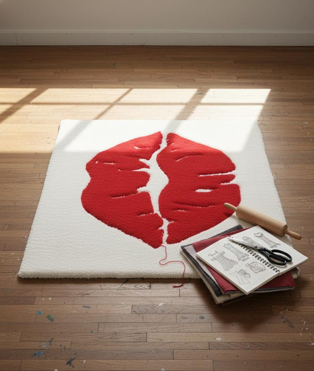 Rectangular Bold Red Lips Rug on White Background – Hand-tufted Floor ...