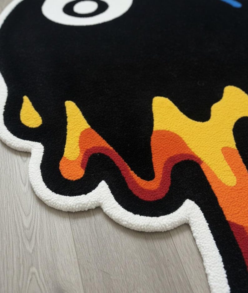 Hand Tufted Rugs-8 Ball Flame Rug – Modern Pop Art Melting Design Area ...