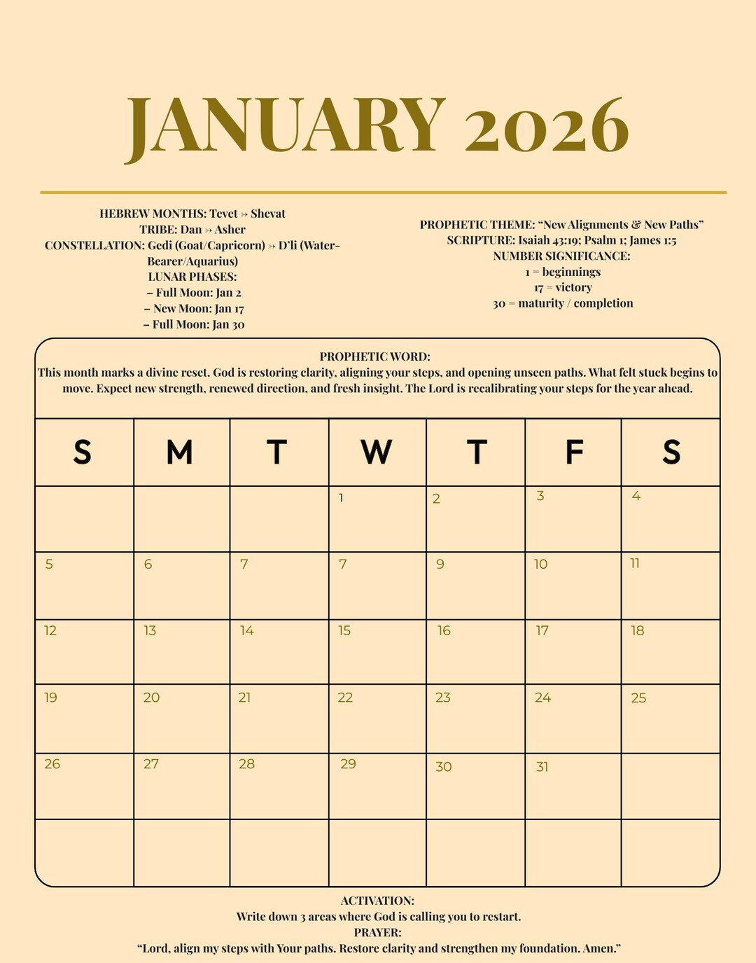 Prophetic 2026 Christian Calendar Printable 11x14 Wall Calendar Divine ...