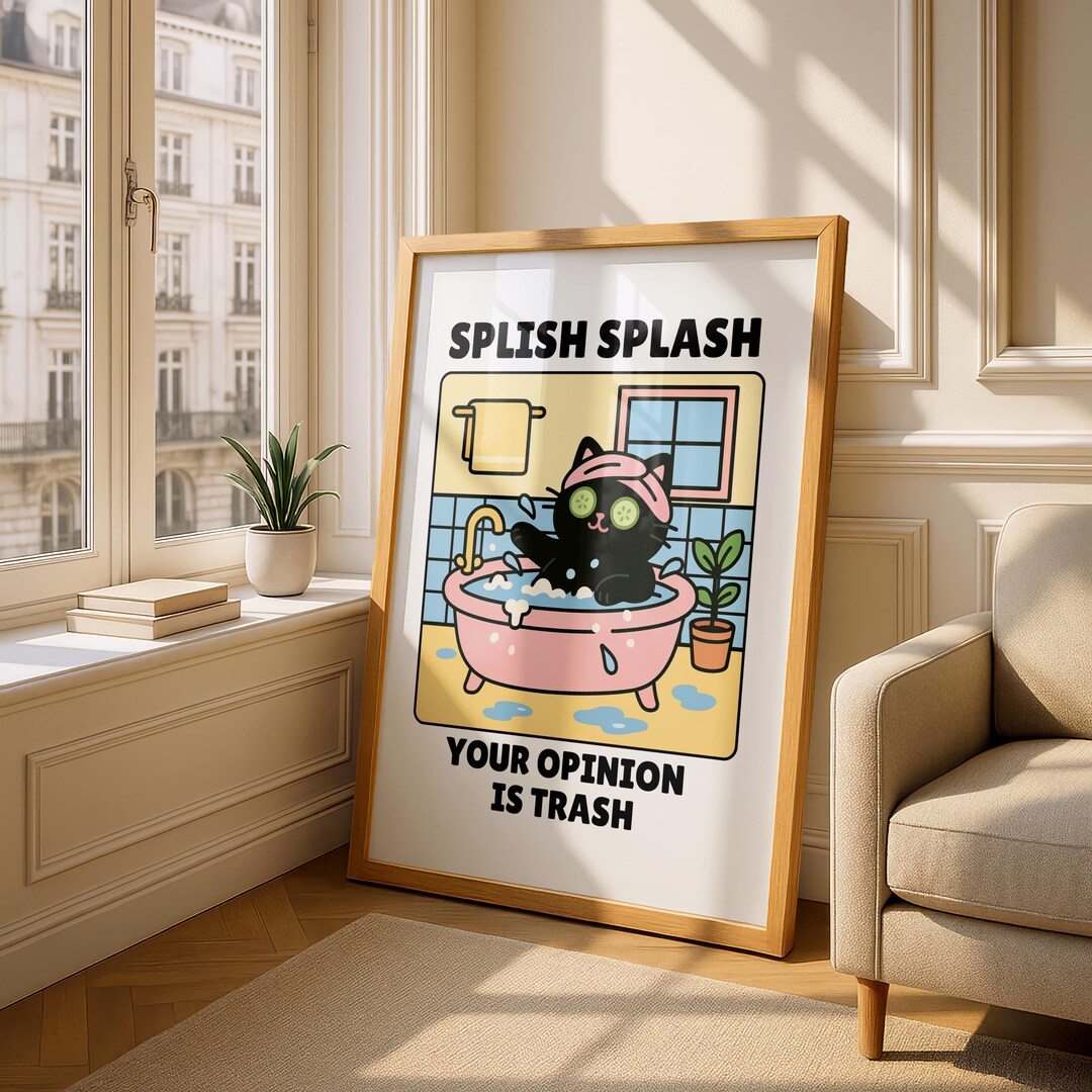 Funny Cat Wall Art | Bathroom Poster Printable | Pastel Animal ...