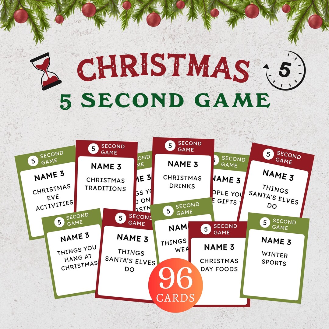 Christmas 5 Seconds Game - 96 Printable Party Cards (PDF) - Etsy