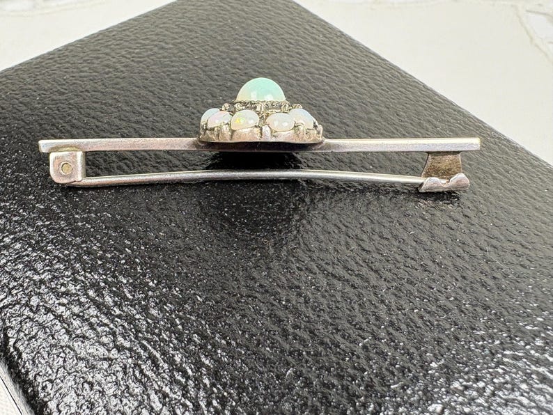 Antique Victorian Opal Cluster Bar Brooch | Silver-tone Pin (1890–1910 ...