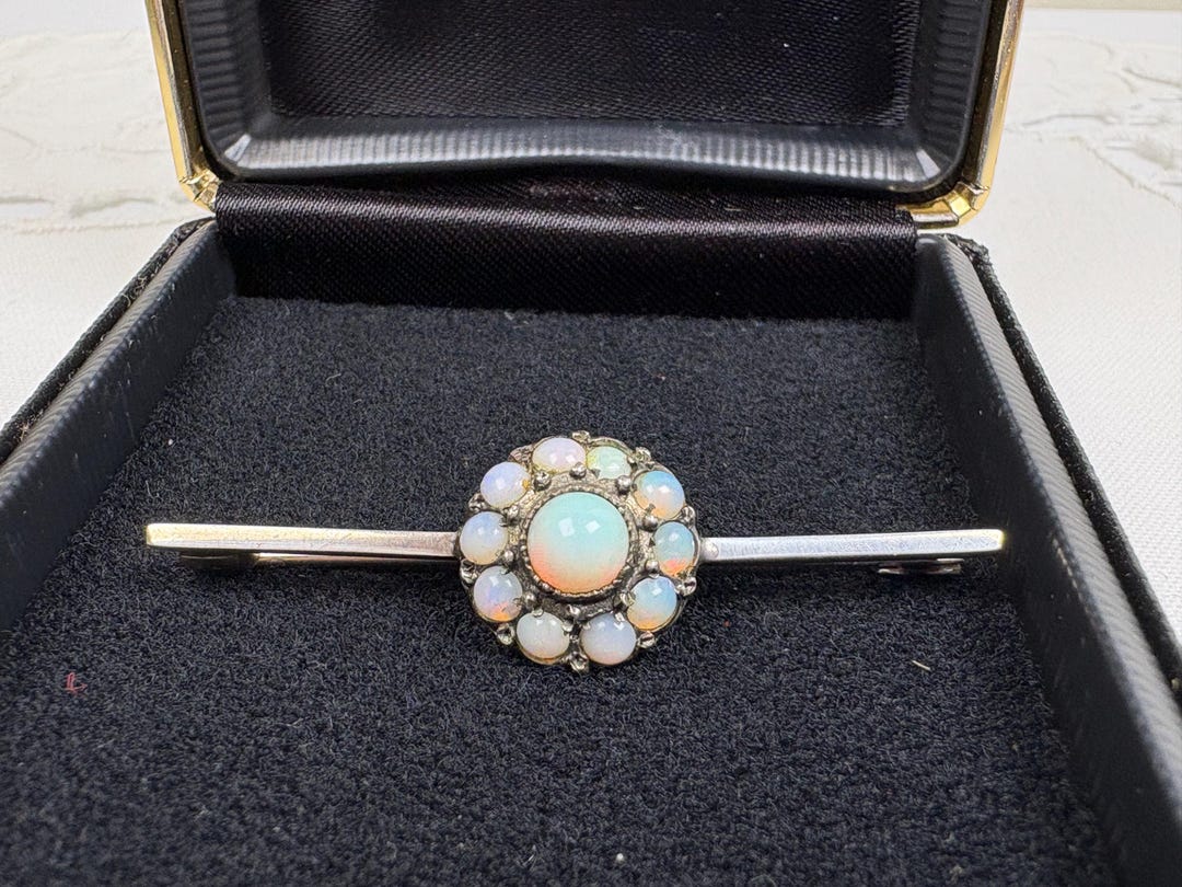 Antique Victorian Opal Cluster Bar Brooch | Silver-tone Pin (1890–1910 ...