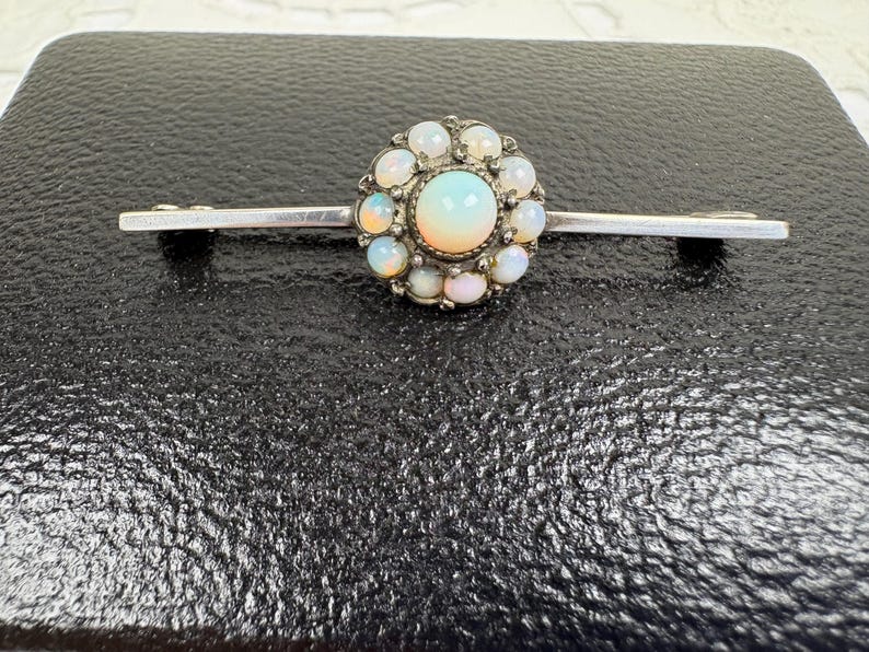 Antique Victorian Opal Cluster Bar Brooch | Silver-tone Pin (1890–1910 ...