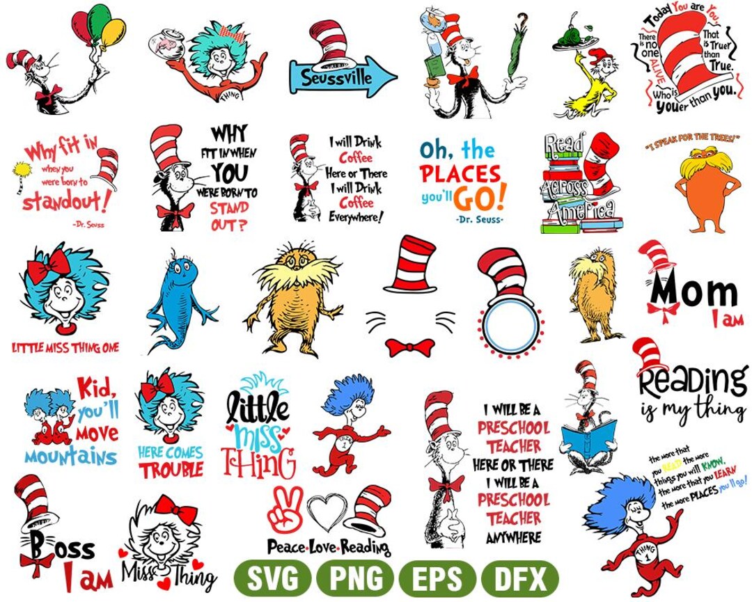 Dr Seuss Items, Dr Seuss Svg, Dr Seuss Png, Dr Seuss Quotes Clipart for ...