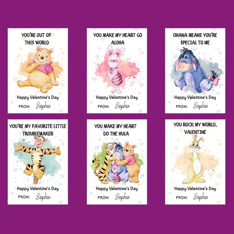 Printable Pooh Valentine Cards for Kids | Editable Canva Template ...