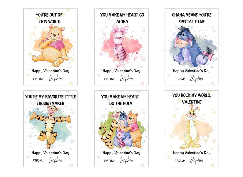 Printable Pooh Valentine Cards for Kids | Editable Canva Template ...