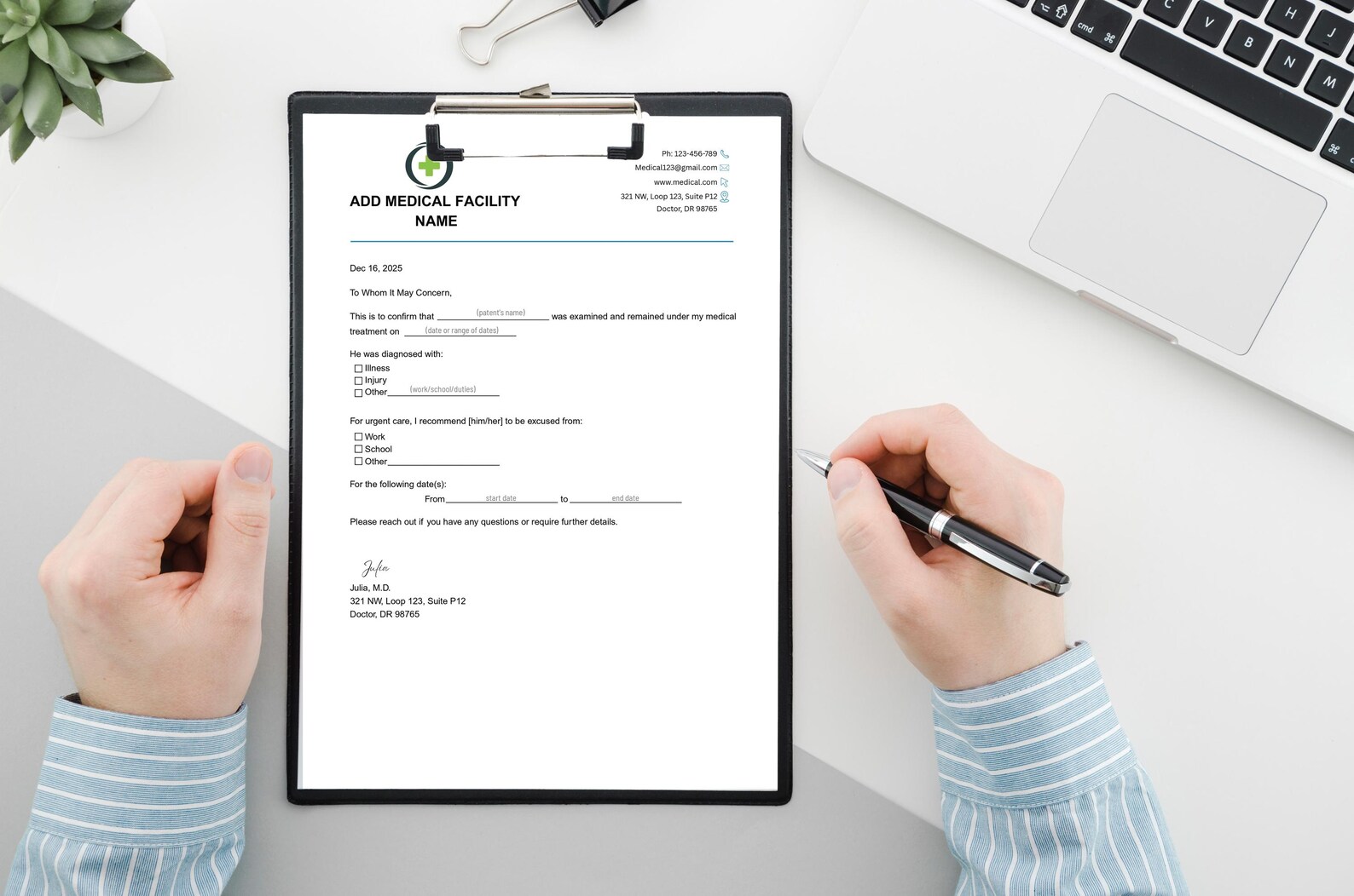 Editable Urgent Care Excuse Note Template (PDF, Word, Canva) - Etsy