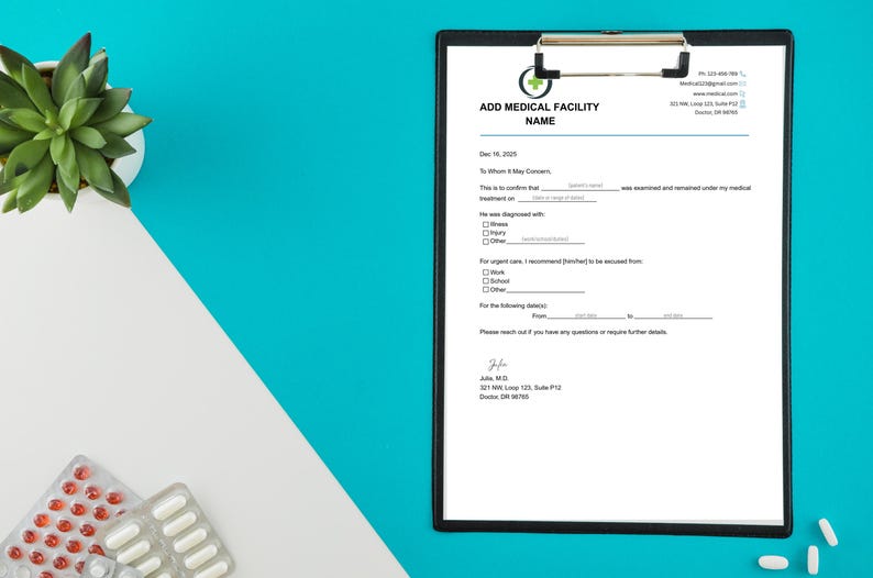 Editable Urgent Care Excuse Note Template (PDF, Word, Canva) - Etsy