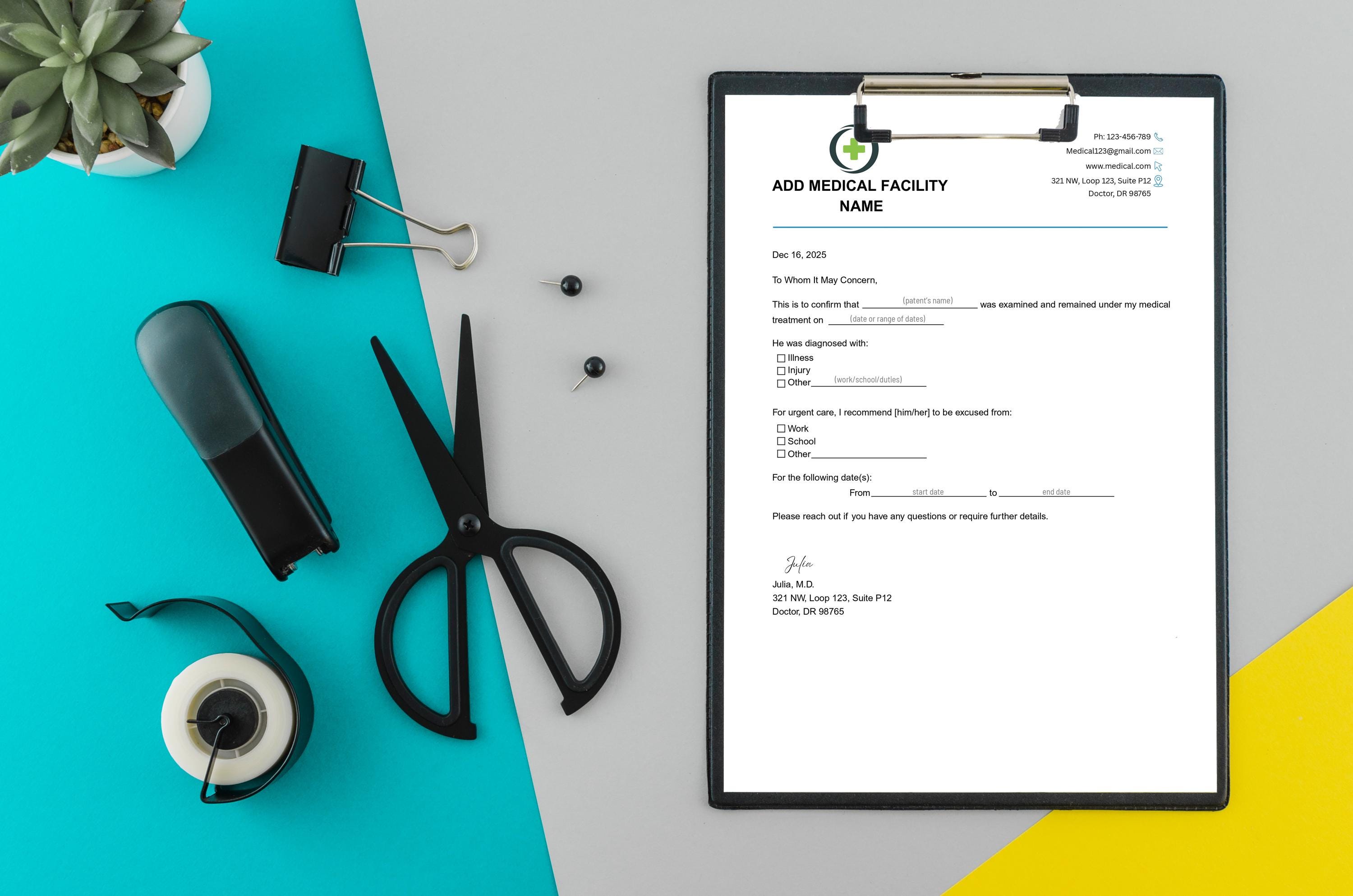 Editable Urgent Care Excuse Note Template (PDF, Word, Canva) - Etsy