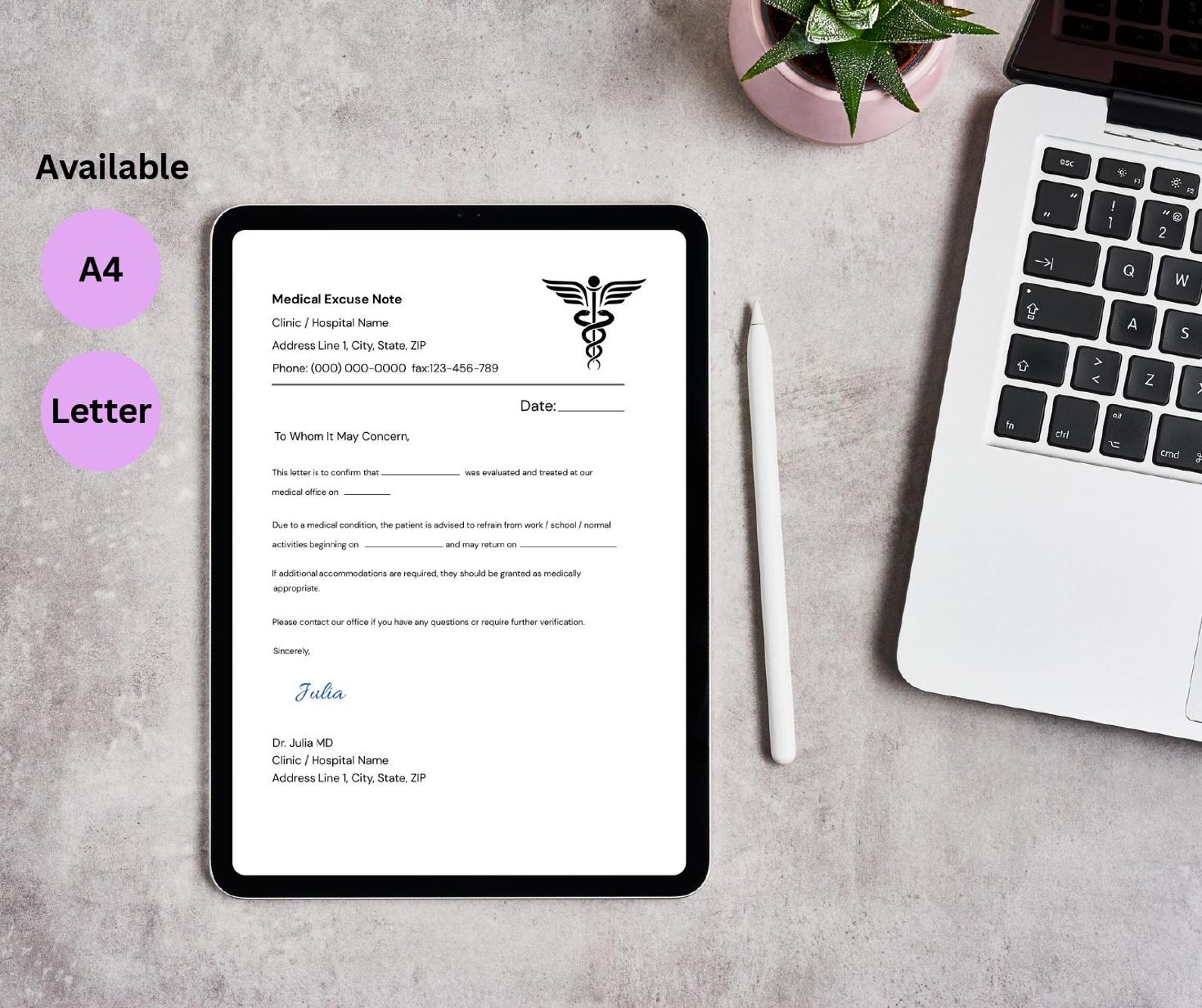 Printable Medical Excuse Note Template | Doctor Style Absence Form (PDF ...