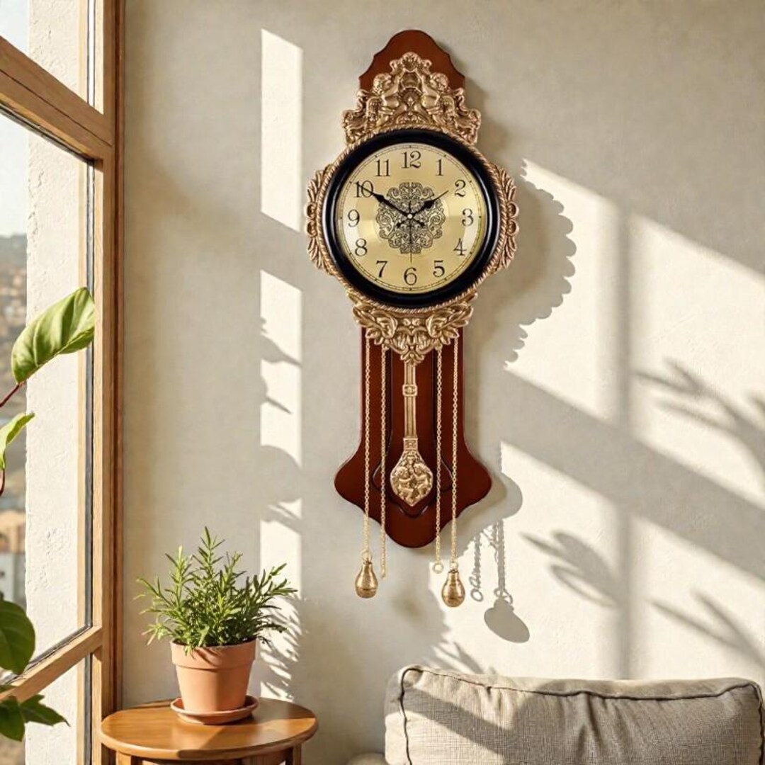 Vintage Pendulum Wall Clock Classic Wooden Antique Style Decorative ...