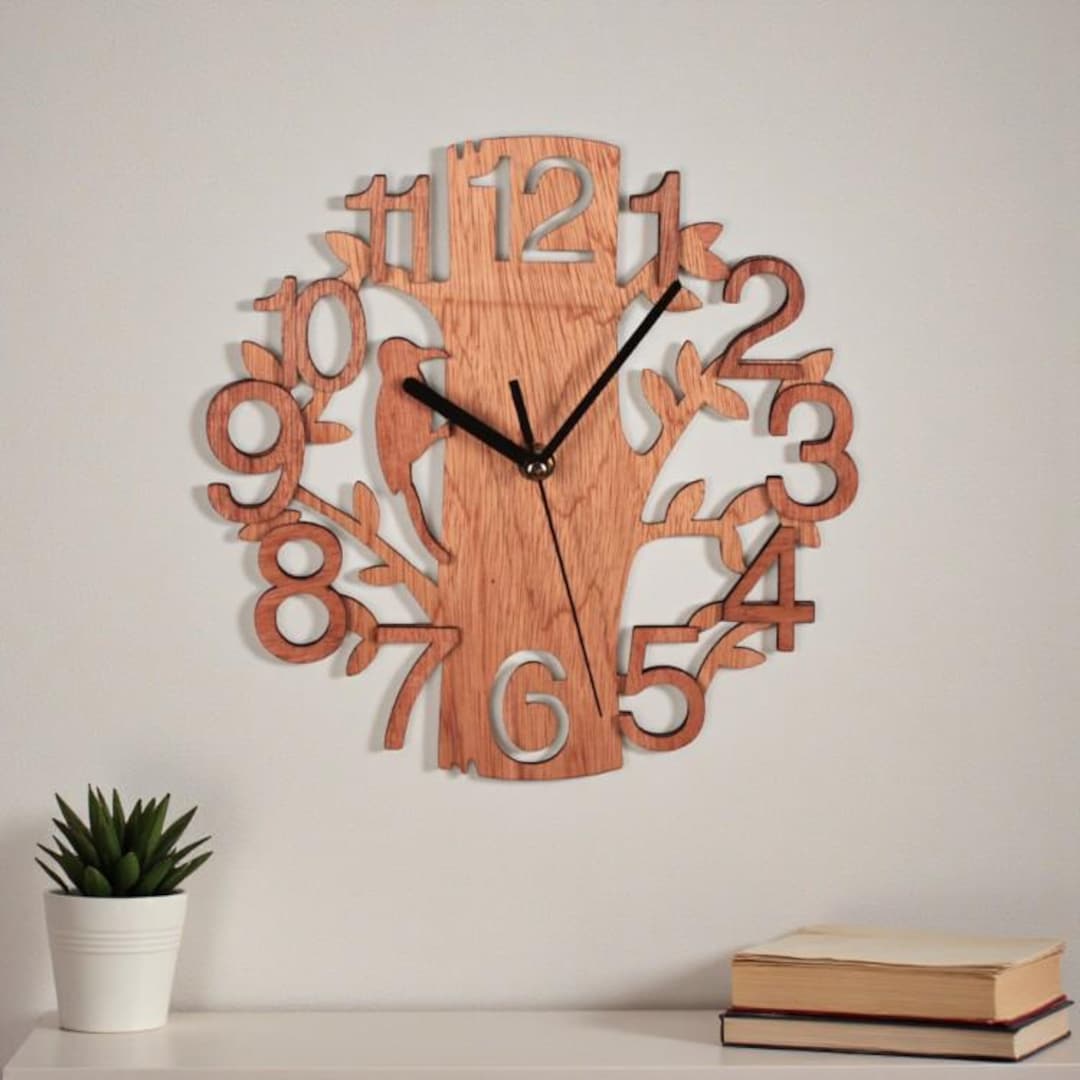 Rustic Wooden Wall Clock Tree Design Nature Wall Decor Eco Friendly ...