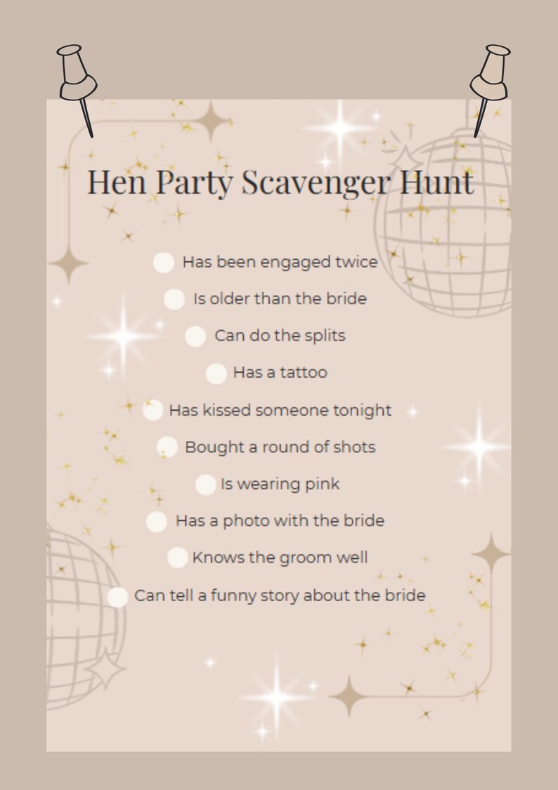 Hen Party Scavenger Hunt Printable | Fun Hen Do Game | Instant Download ...