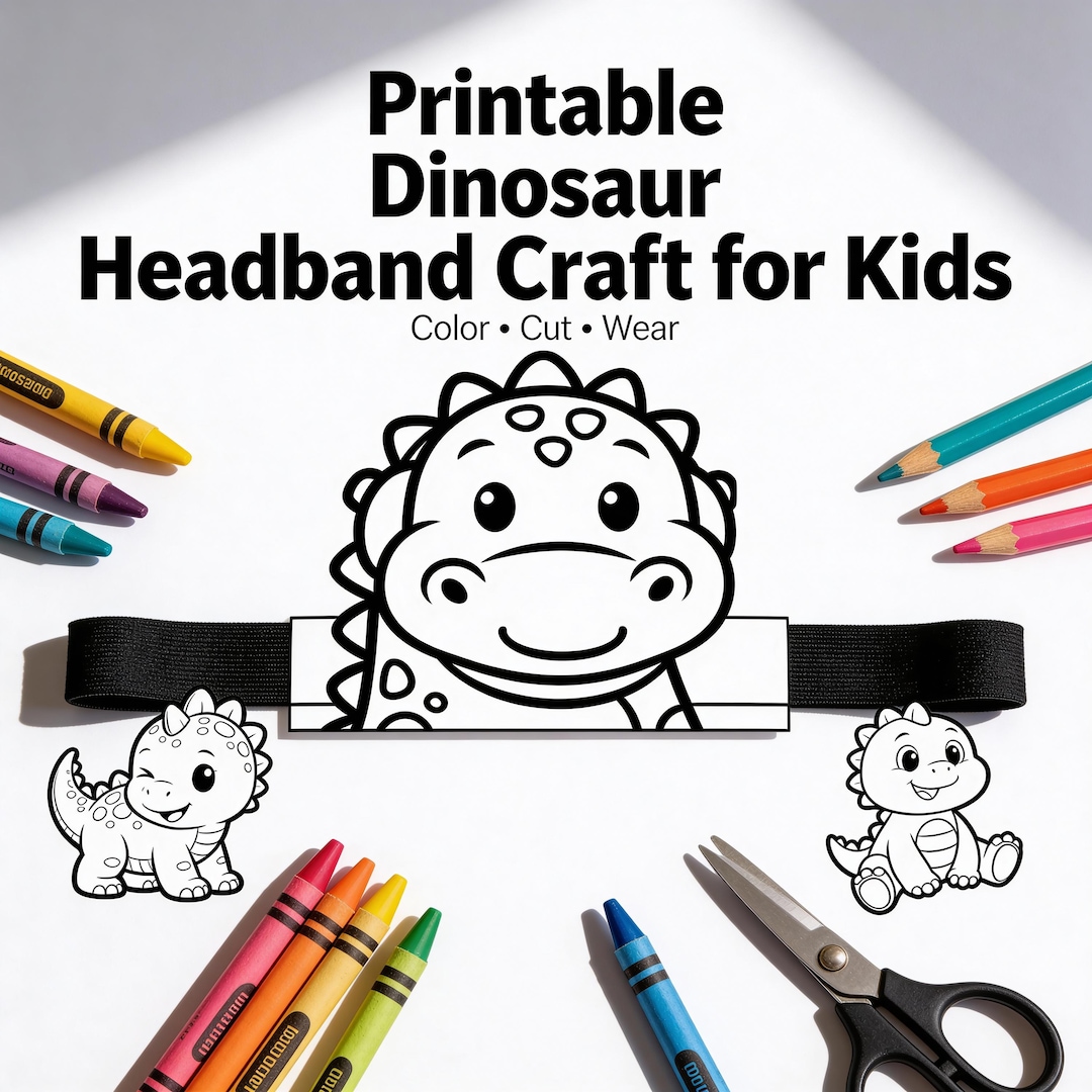 Dinosaur Headband Craft Printable for Kids | Fun Coloring Activity PDF ...